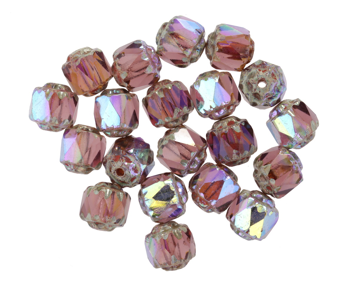 Czech Glass Amethyst Picasso AB Lantern 6mm - Lima Beads