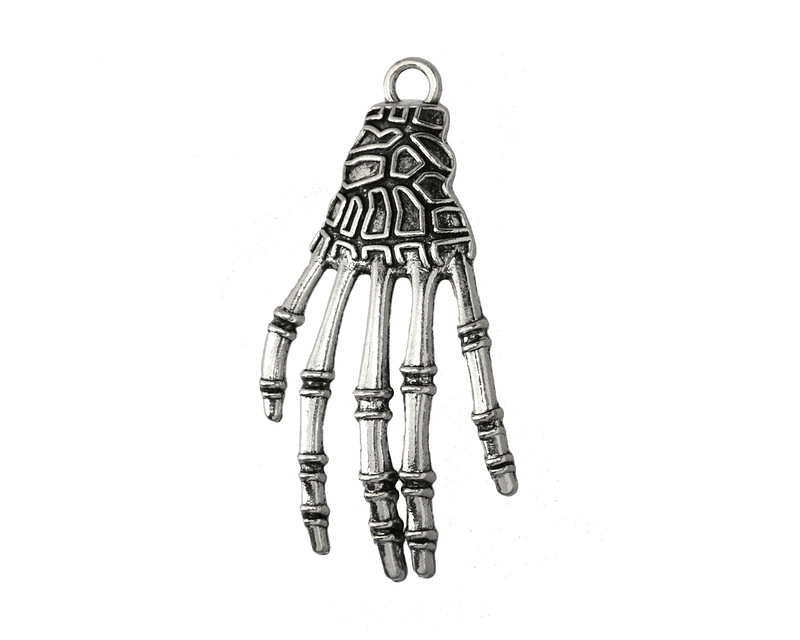 Antique Silver (plated) Creepy Skeleton Hand Focal 23x42mm