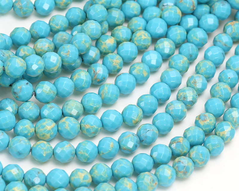 Blue Turquoise Impression Jasper Faceted Round 6mm