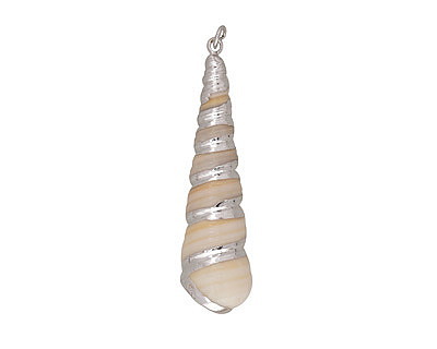 White Turritella Shell Pendant w/ Silver Finish 10-13x32-55mm