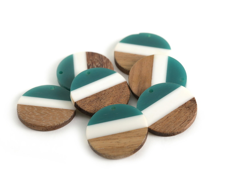 Walnut Wood & Succulent Resin Banded Coin Focal 28mm