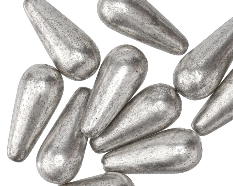 Czech Glass Antique Silver Teardrop 20x9mm
