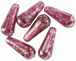 Czech Glass Raspberry w/ Silver Faceted Teardrop 20x9mm