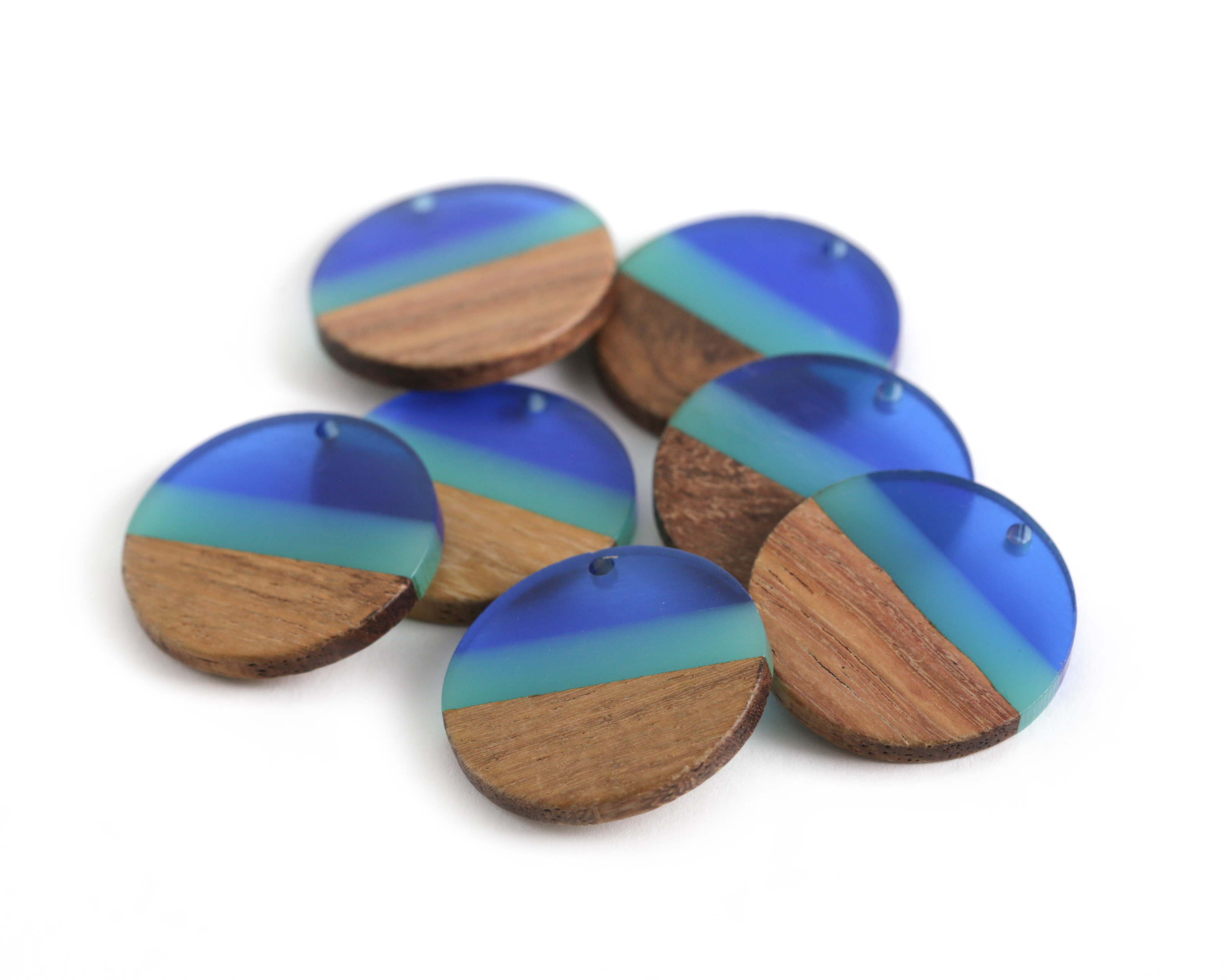 Walnut Wood & Atlantis Resin Banded Coin Focal 28mm