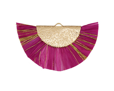 Fuchsia w/ Metallic Gold Fringed Raffia Focal 45x27mm - Lima Beads
