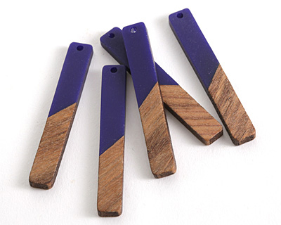 Walnut Wood & Indigo Resin Stick Focal 8x52mm - Lima Beads